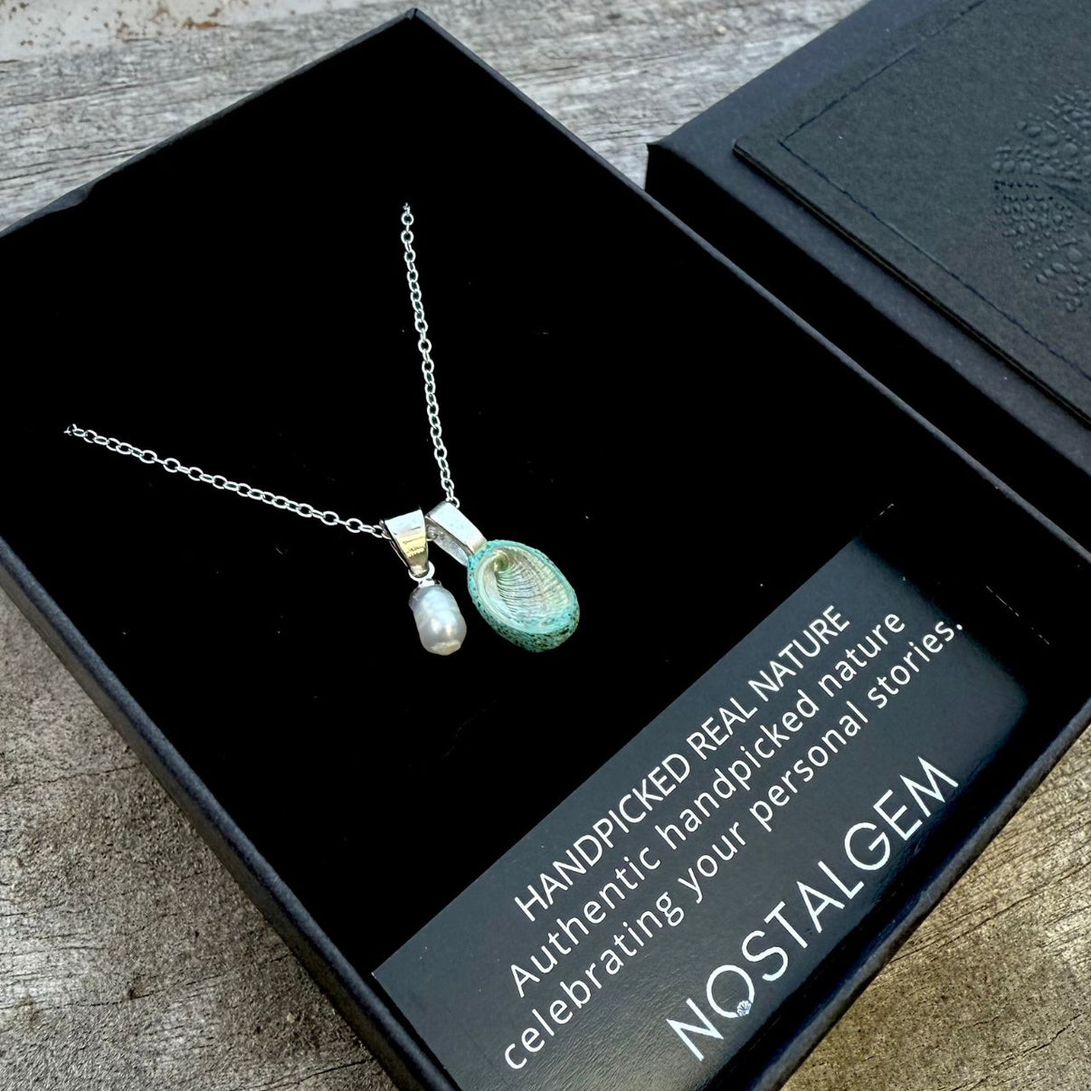 PREORDER - Paua Shell & Rice Pearl Necklace (Fine Chain) – Nostalgem